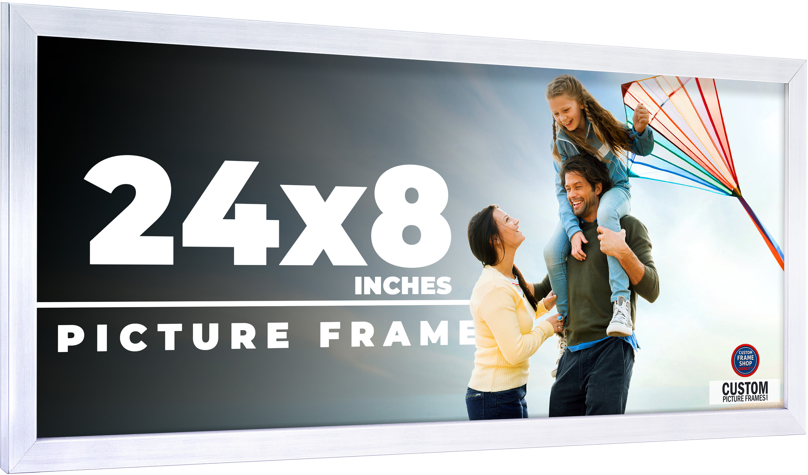 24x8 Frame Stainless Steel Silver Picture Frame Photo Frame UV Acrylic ...